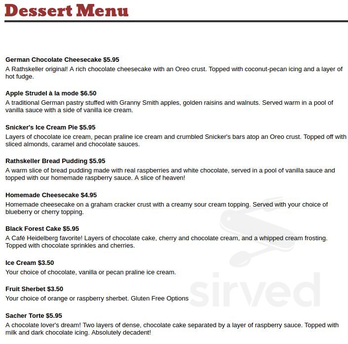 The Rathskeller menu in Indianapolis, Indiana, USA