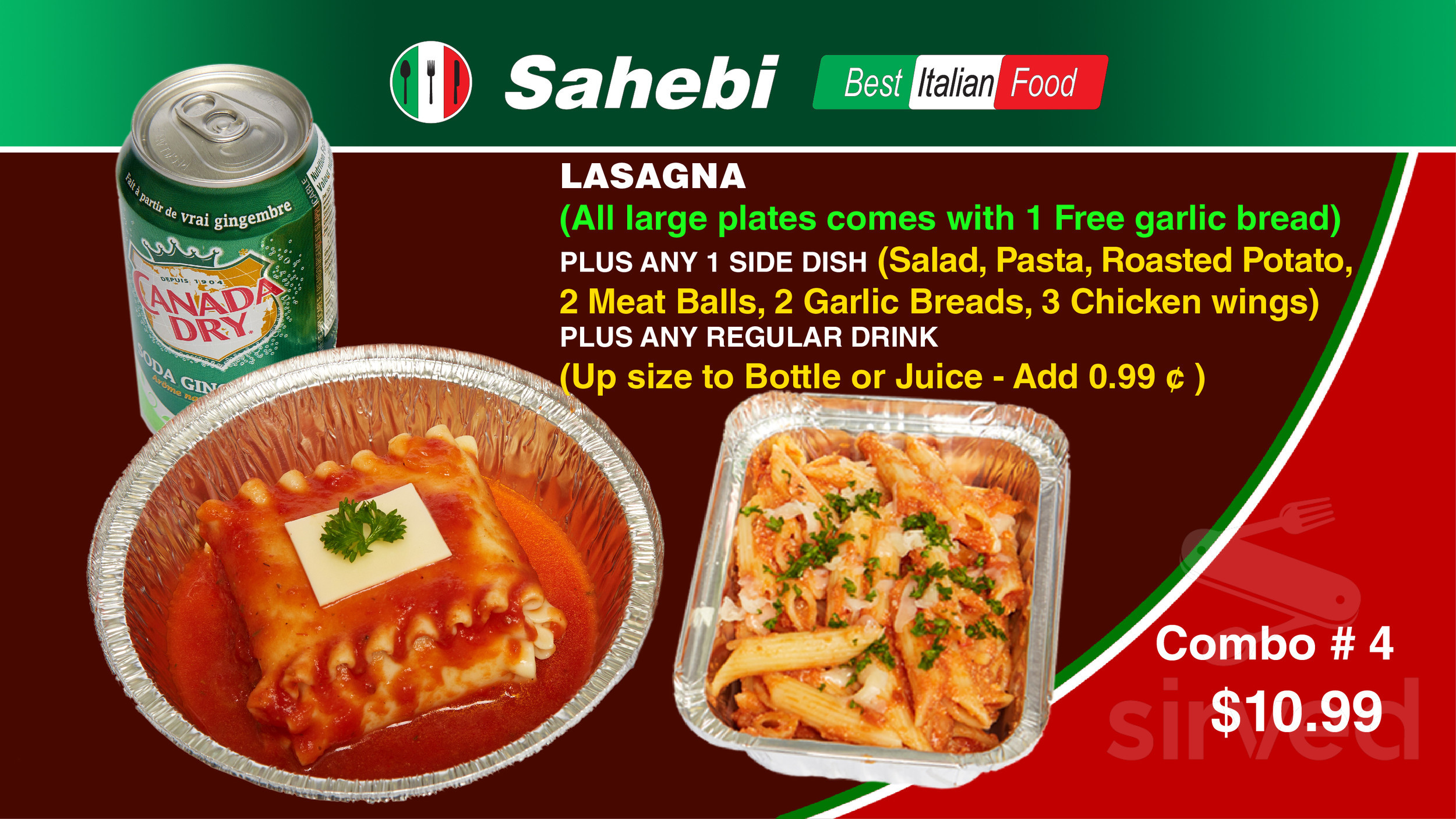Sahebi Italian Food menus in Scarborough, Ontario, Canada