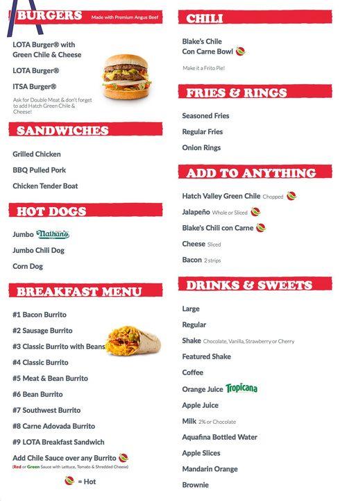 Blake's Lotaburger menu in Farmington, New Mexico, USA