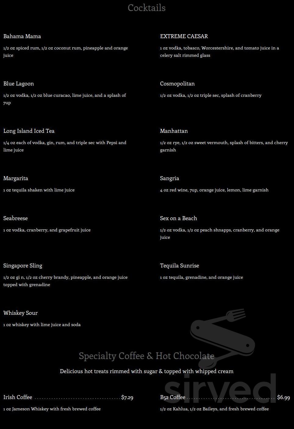 Manhattan Bar & Grill menu in St. Catharines, Ontario, Canada