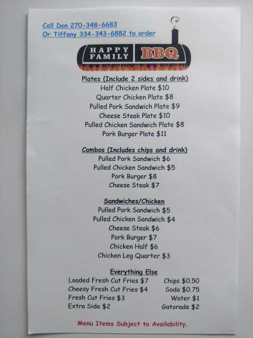 Happy Family BBQ menu in Pensacola, Florida, USA