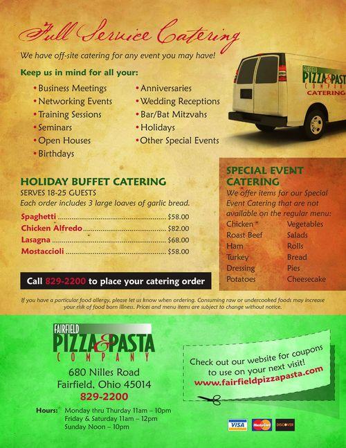 Fairfield Pizza and Pasta Company menu in Fairfield, Ohio, USA