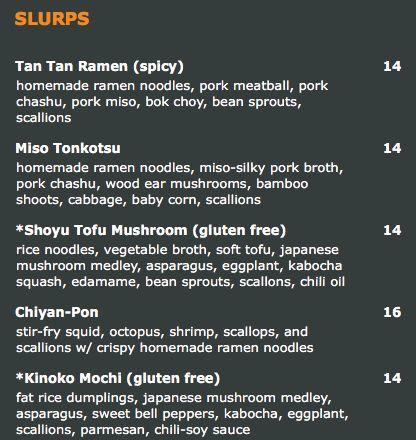 Slurping Turtle menu in Columbus, Ohio, USA
