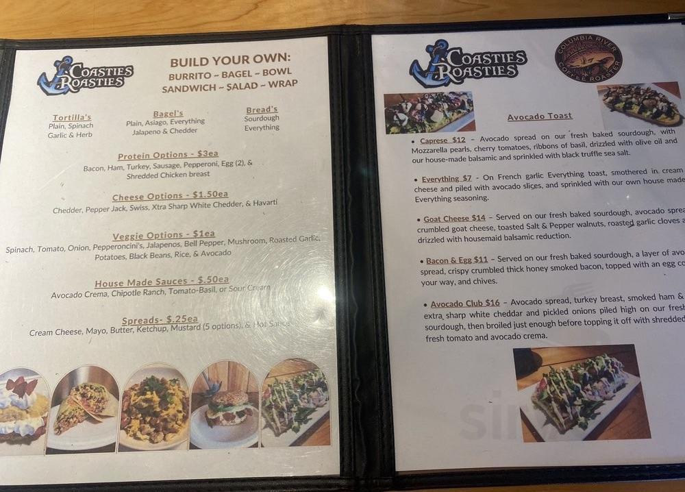 Coasties Roasties menu in Newport, Oregon, USA