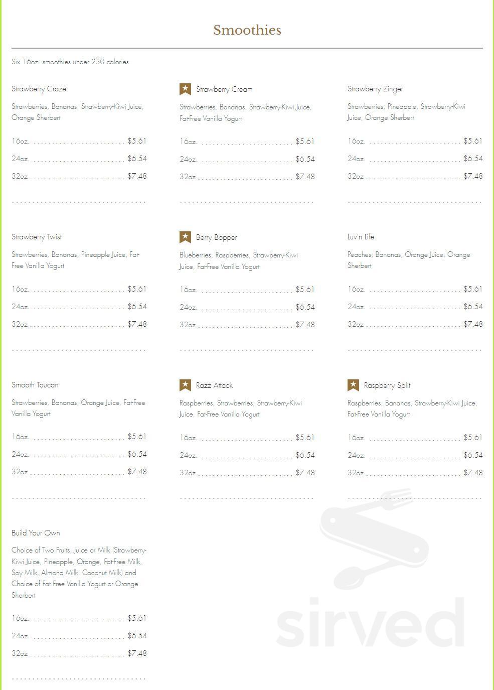 Froots menu in Hollywood, Florida, USA