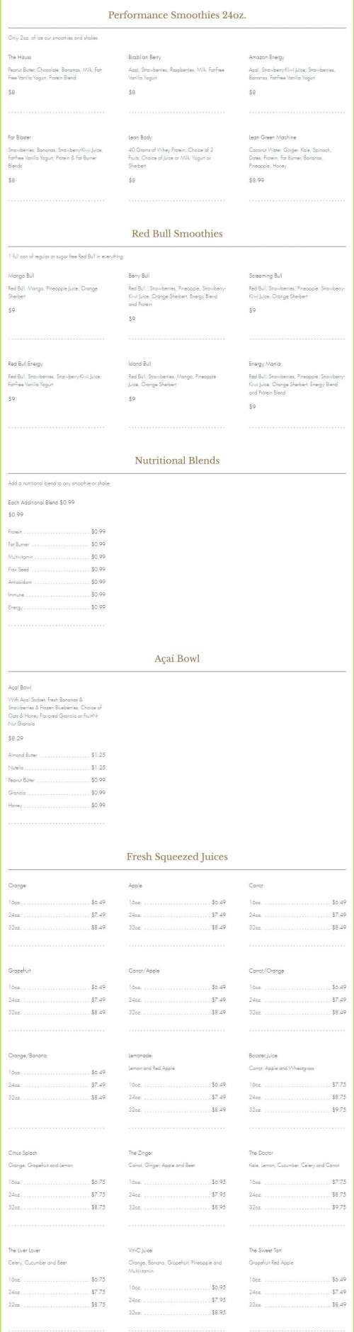 Froots menu in Hollywood, Florida, USA