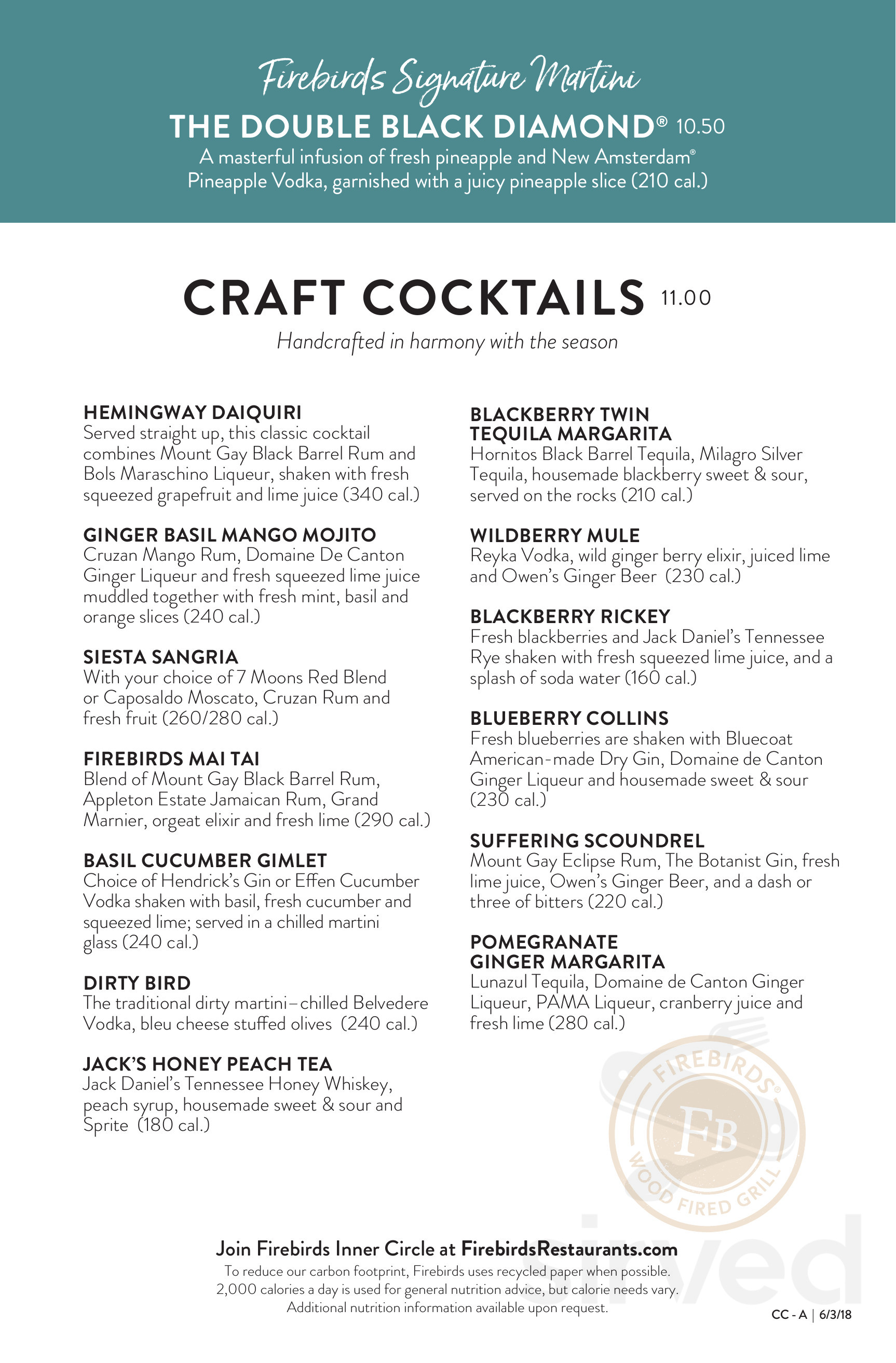 Firebirds Wood Fired Grill menu in Gilbert, Arizona, USA