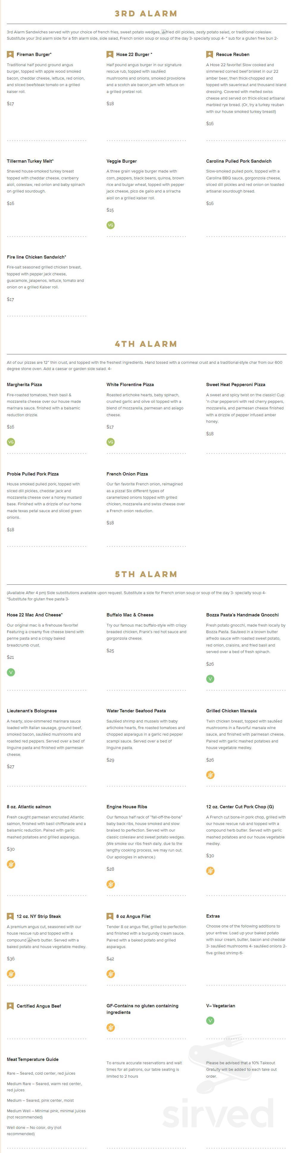 Menu - Rochester NY's Hose 22 Firehouse Grill | Sirved