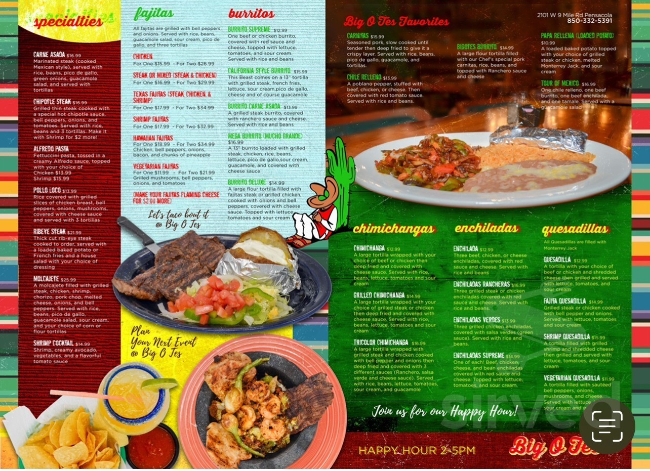 BigOtes menus in Pensacola, Florida, United States