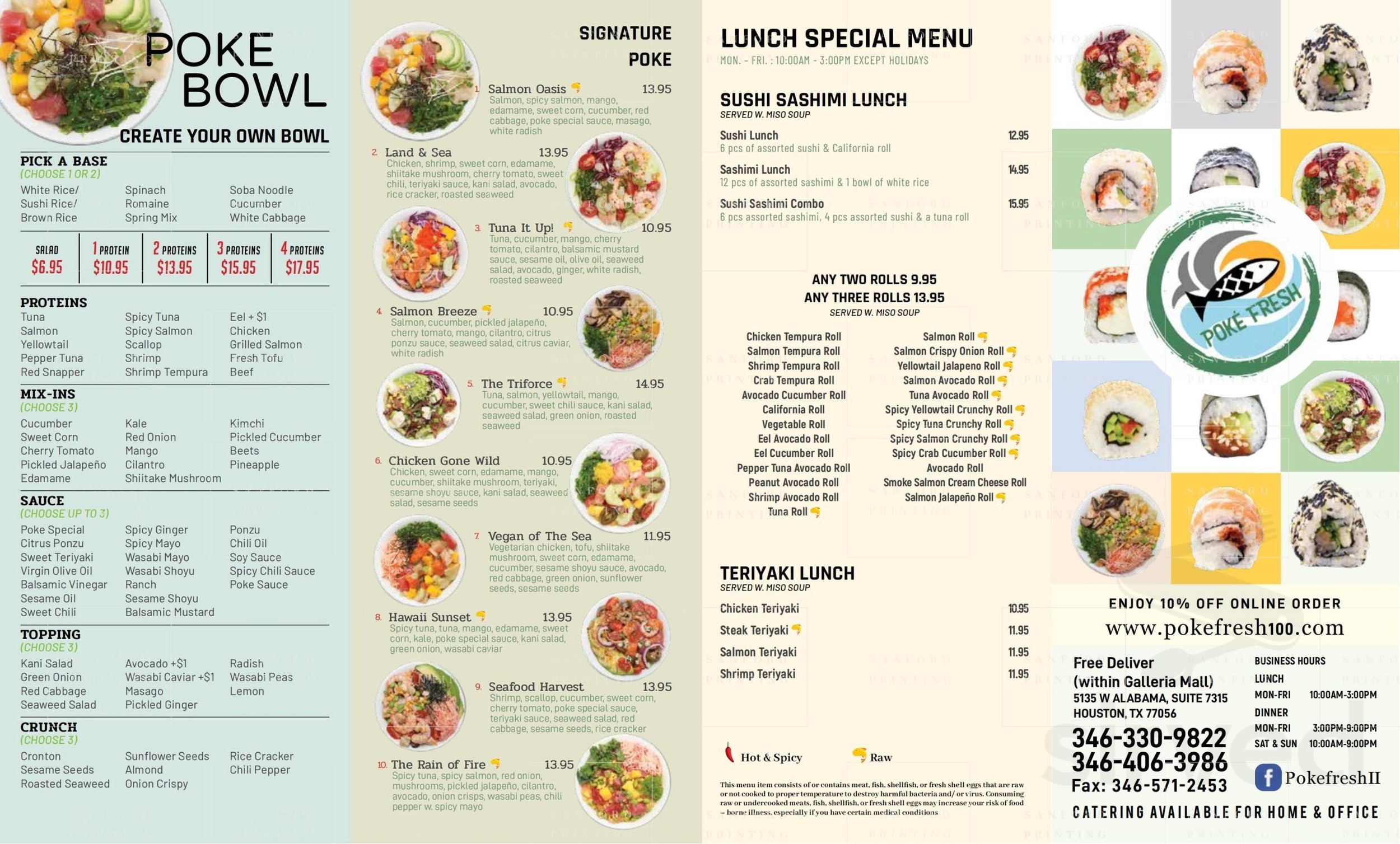 Poke Fresh menu in Houston, Texas, USA