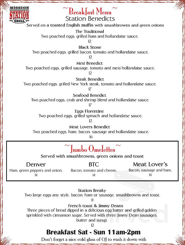 Menu for Mission Station Grill in Mission, BC | Sirved