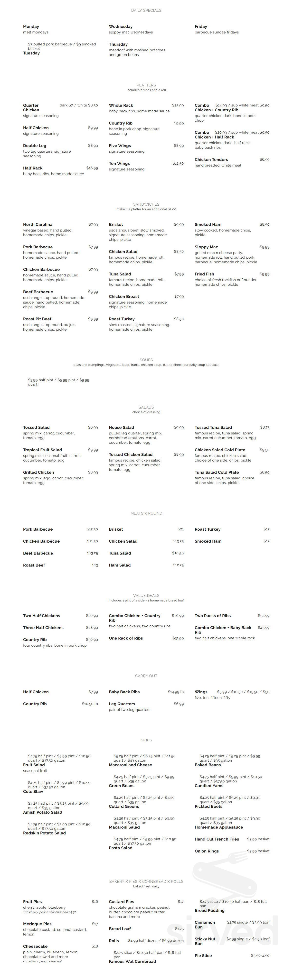 Taylor's BBQ menu in Salisbury, Maryland, USA