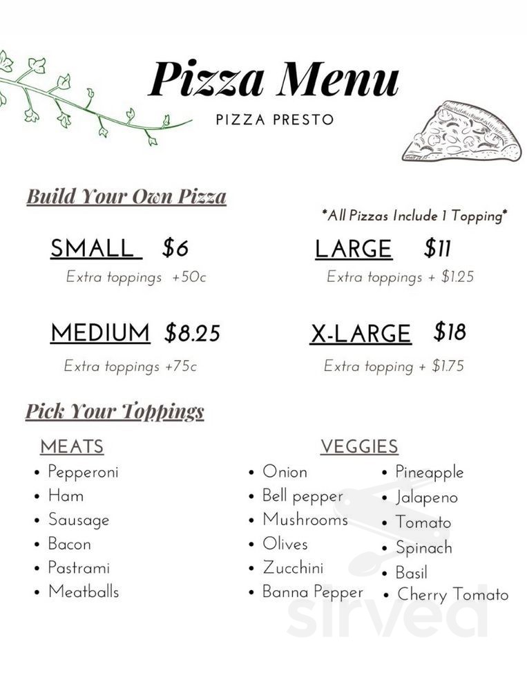 The Original Pizza Presto menus in Pico Rivera, California, United States