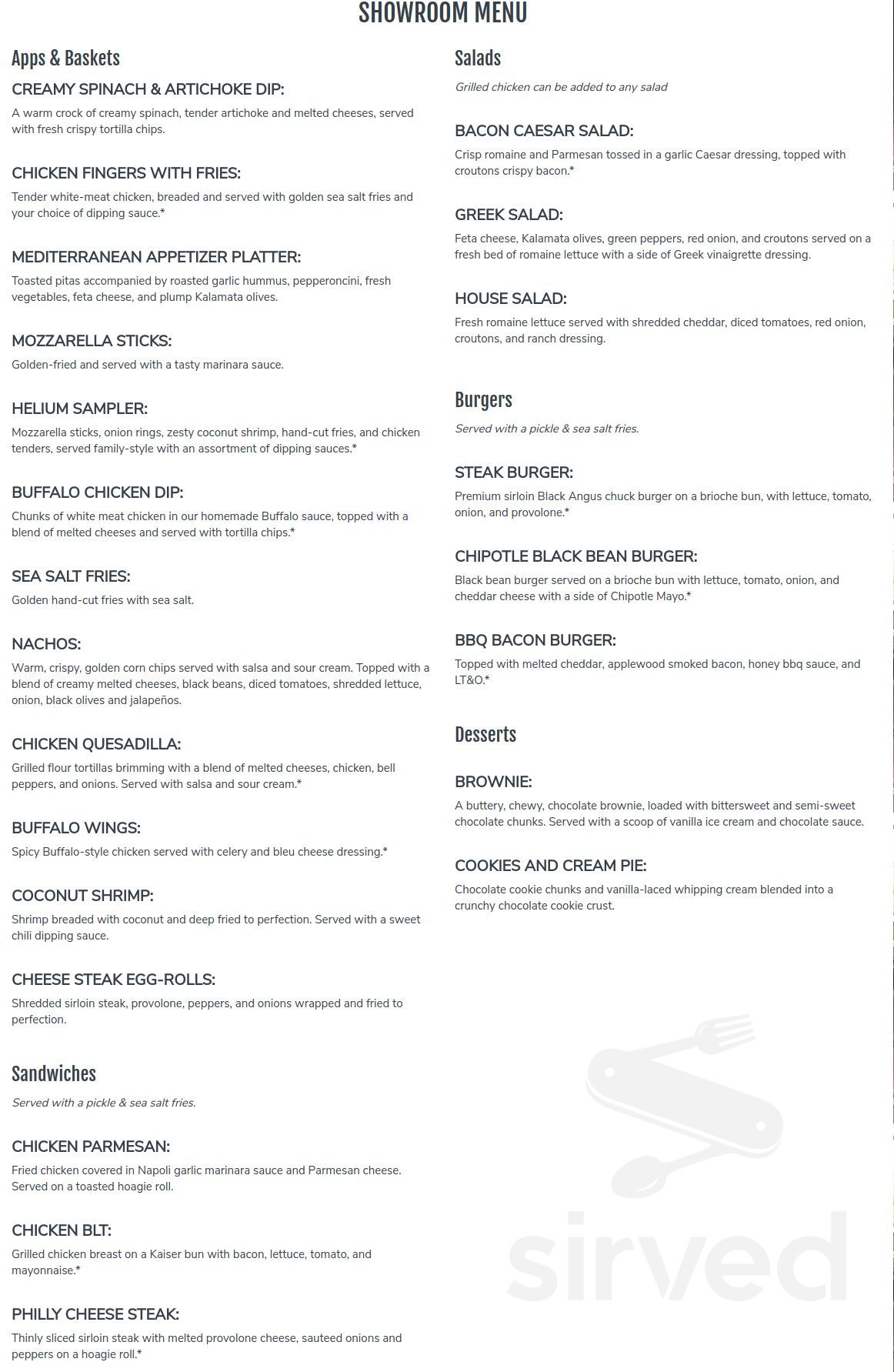 Helium Comedy Club menu in Indianapolis, Indiana, USA