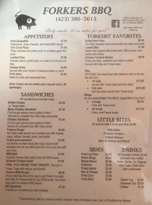 Forkers BBQ and Catering menu in Chattanooga, Tennessee, USA