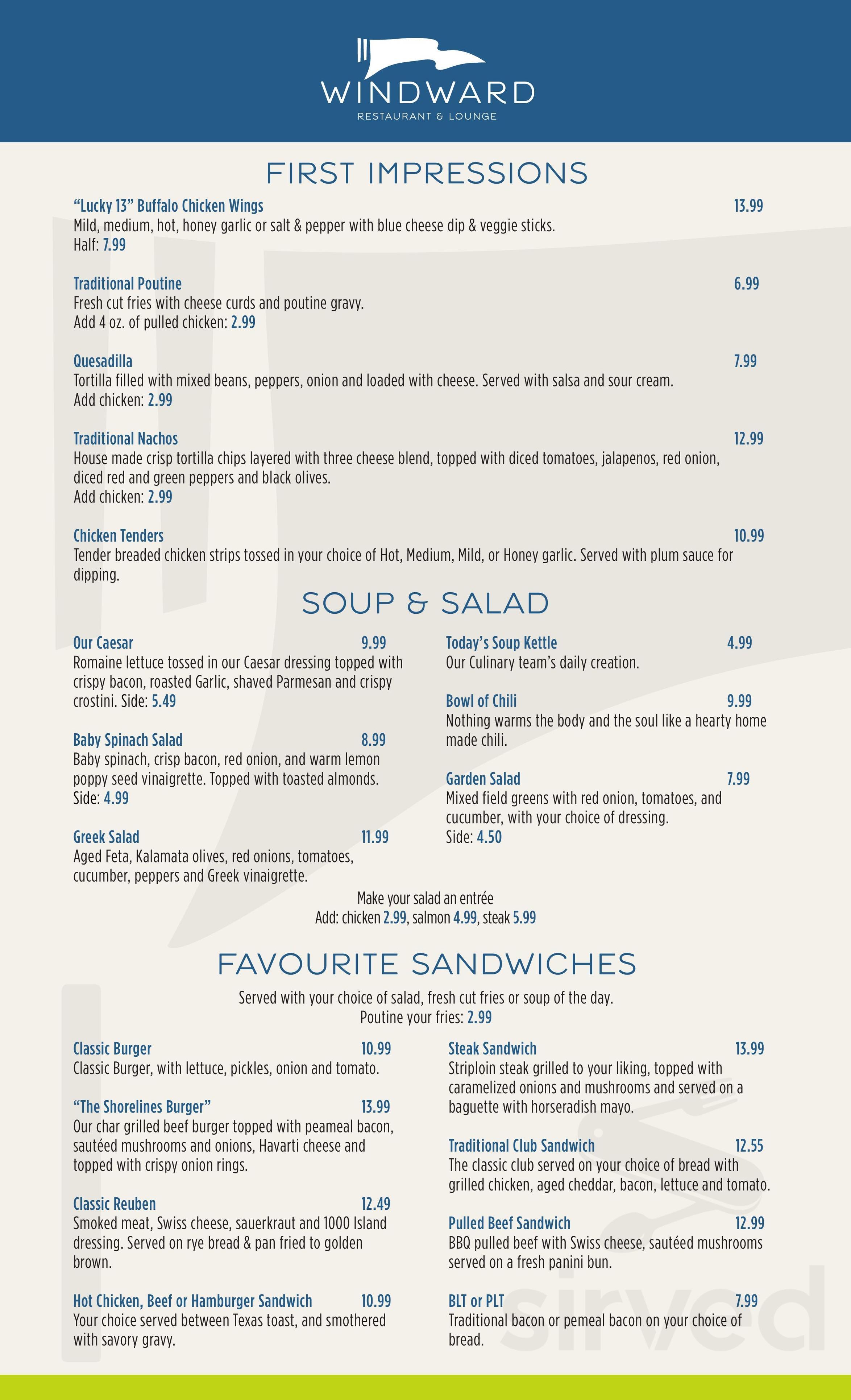 Shorelines Casino Thousand Islands menus in Gananoque, Ontario, Canada