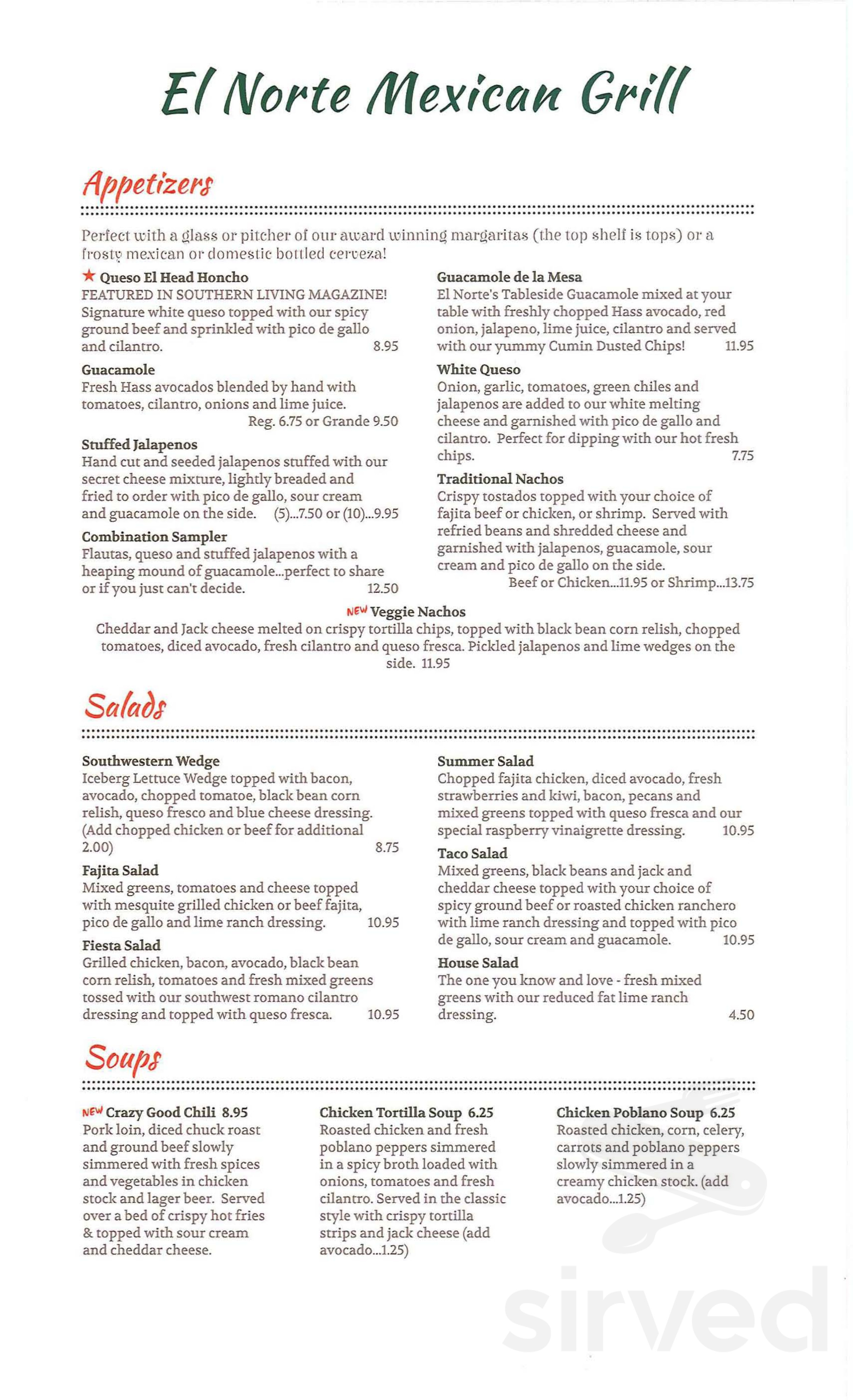 El Norte Grill menu in Plano, Texas, USA