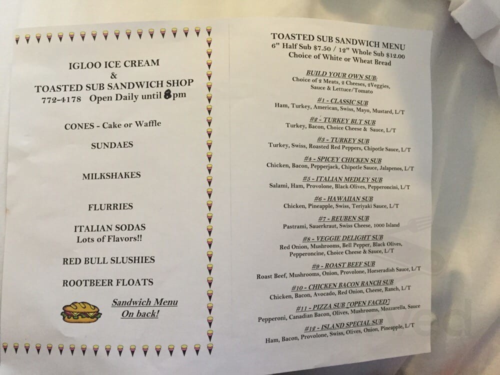 Igloo Ice Cream & Sandwich Shop menus in Millers Creek, North Carolina ...