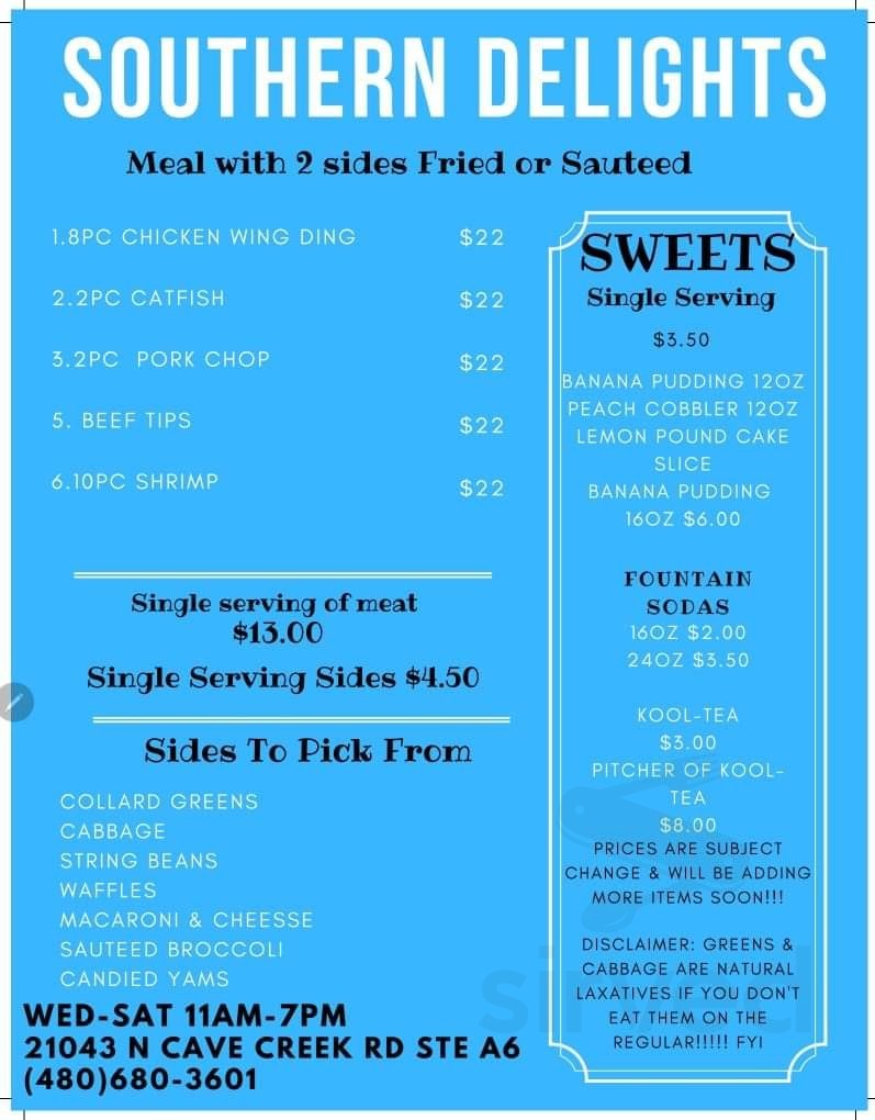 Southern Delights Restaurant menus in Phoenix, Arizona, United States