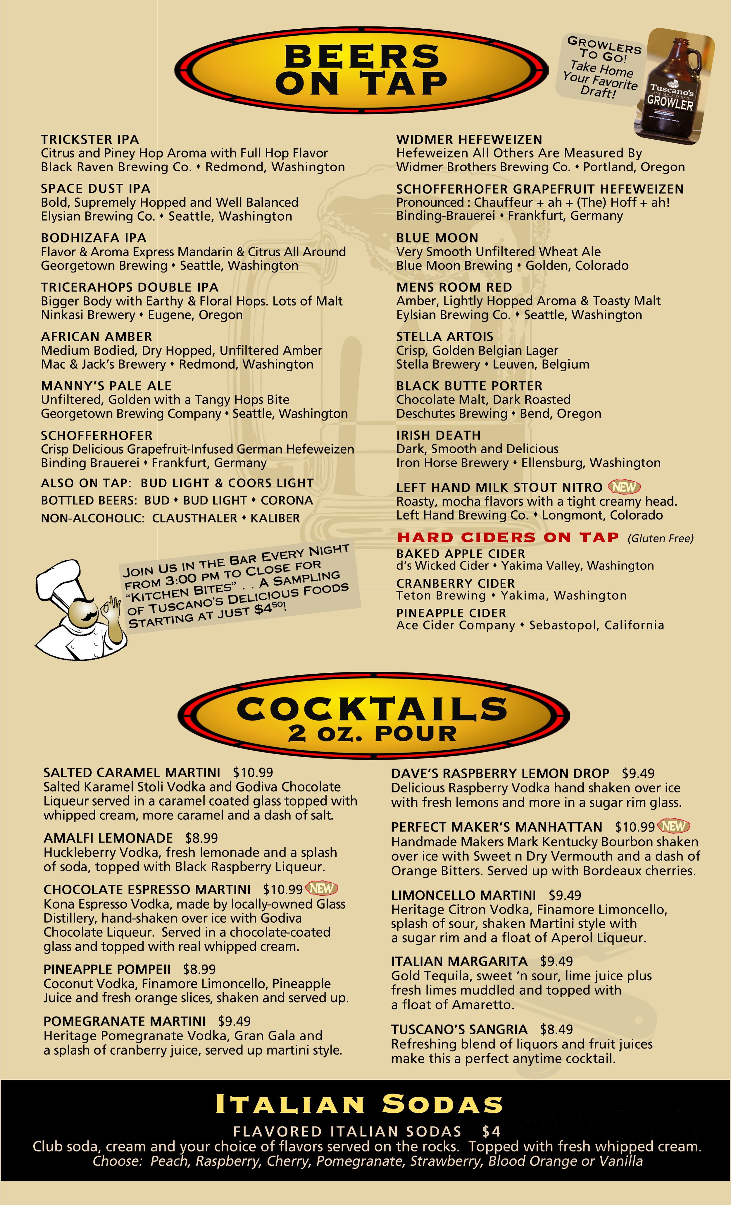 Tuscano's Italian Kitchen menu in Monroe, Washington, USA