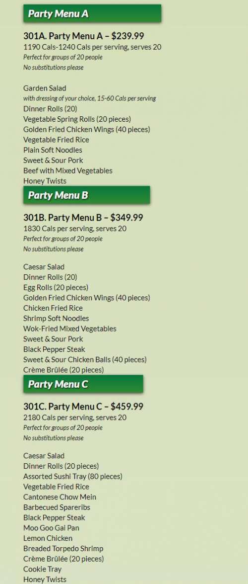 Mandarin Restaurant menu in Newmarket, Ontario, Canada