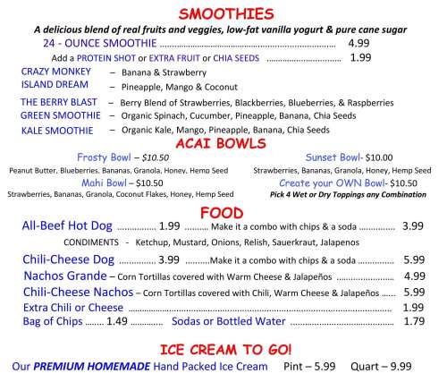 Frosty King menu in Edgewater, Florida, USA