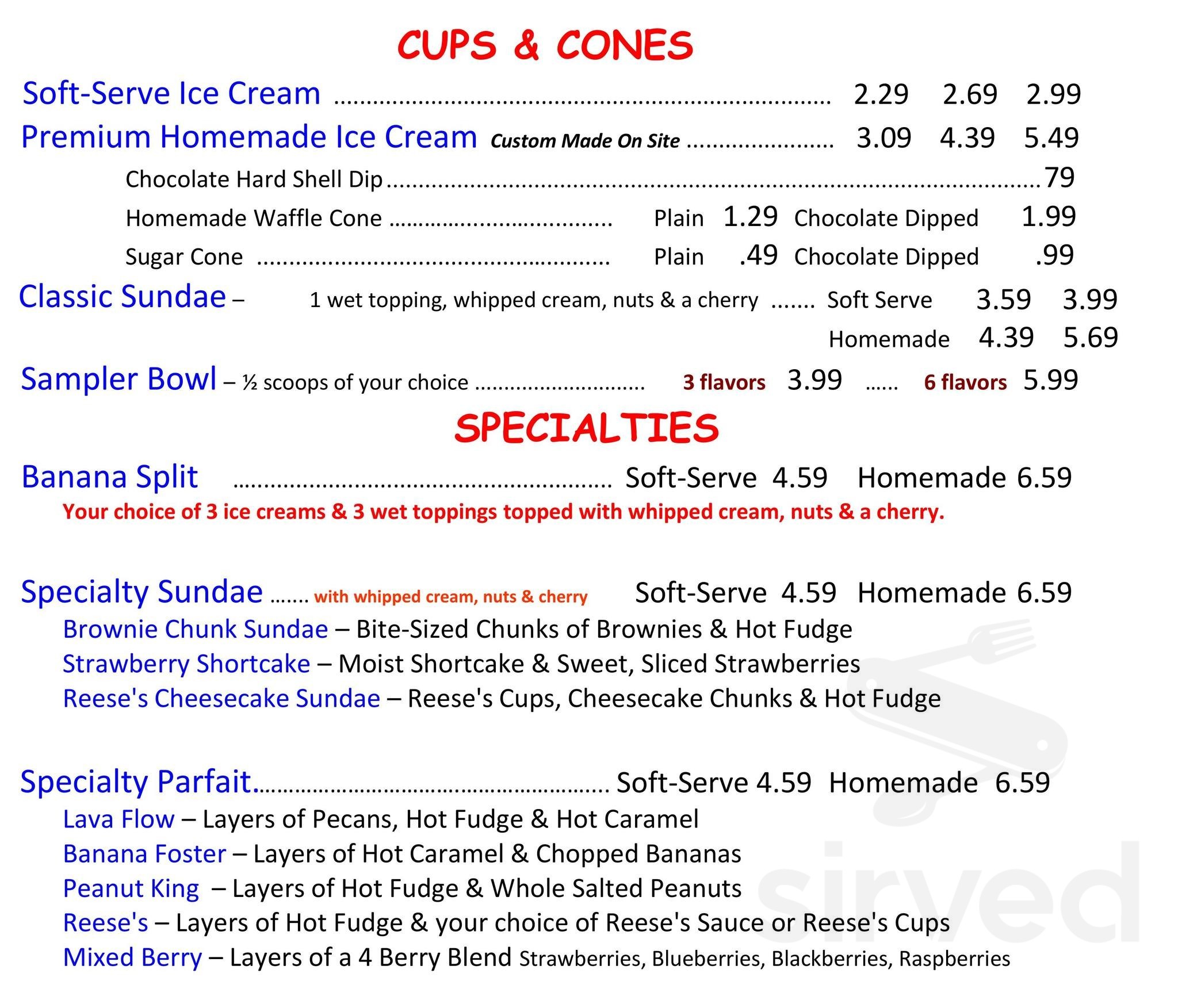 Frosty King menu in Edgewater, Florida, USA