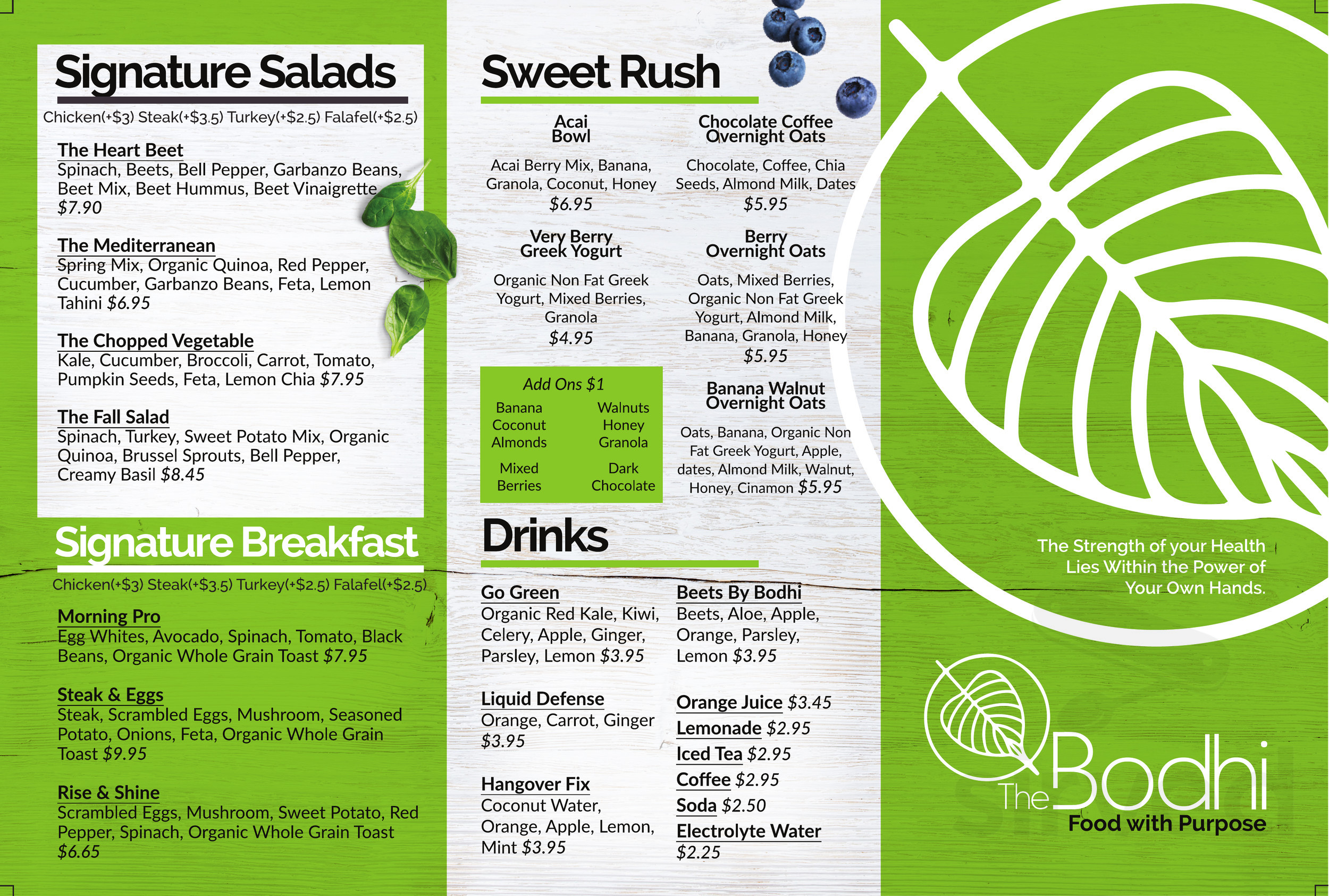 The Bodhi menu in Tempe, Arizona, USA