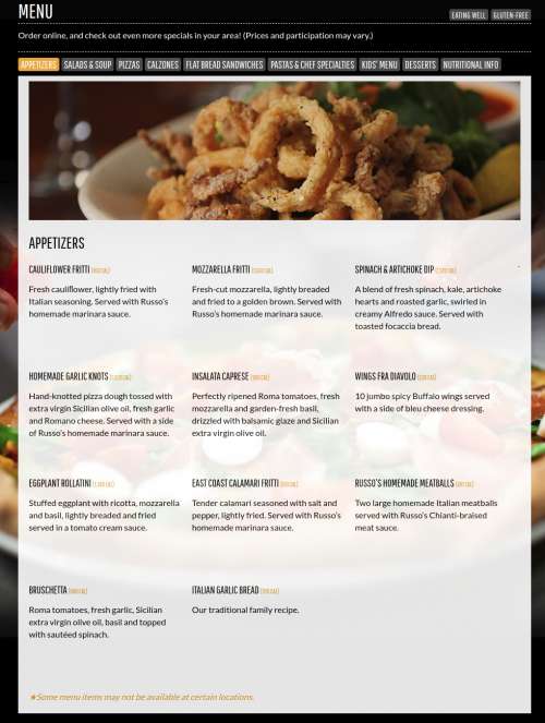 Russo's New York Pizzeria & Italian Kitchen menu in Pearland, Texas, USA