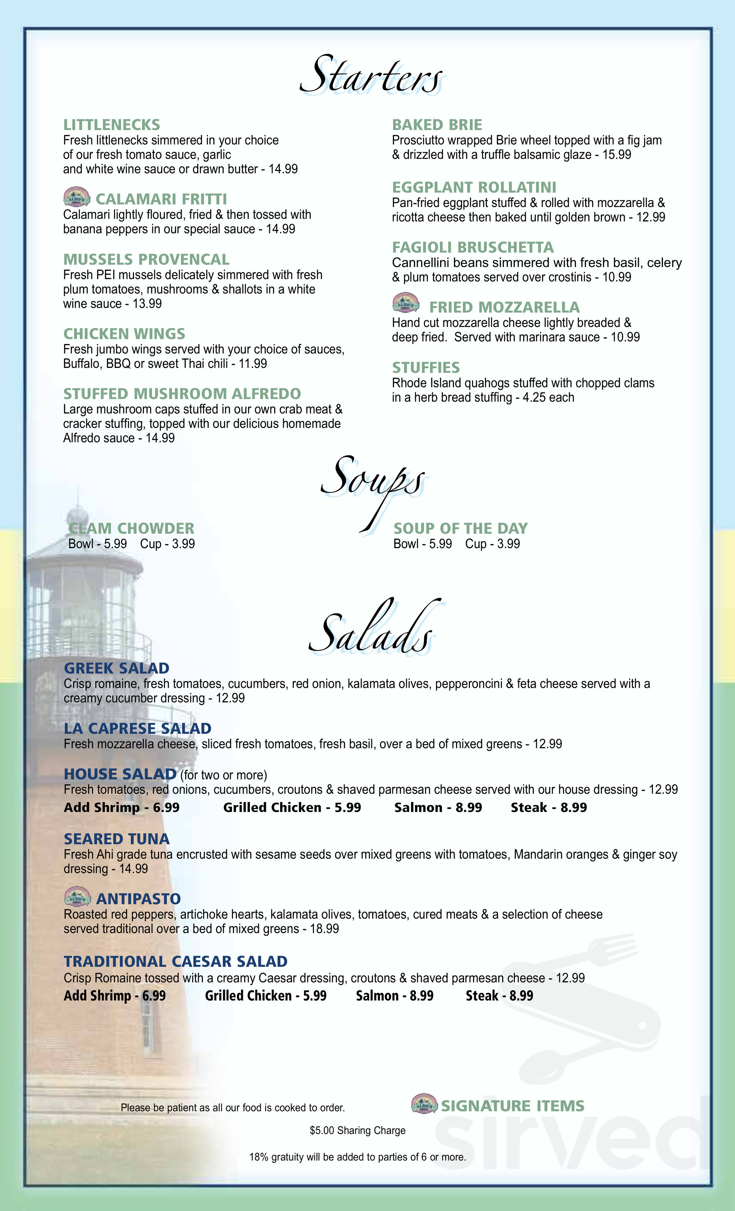 Aldo's Restaurant menu in New Shoreham, Rhode Island, USA