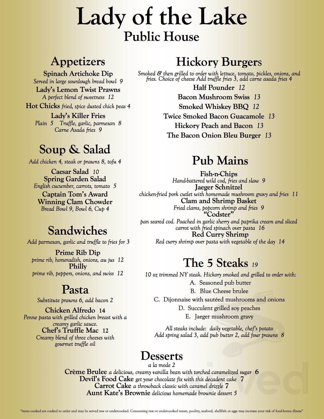 Lady Of The Lake Public House menu in Tenino, Washington, USA