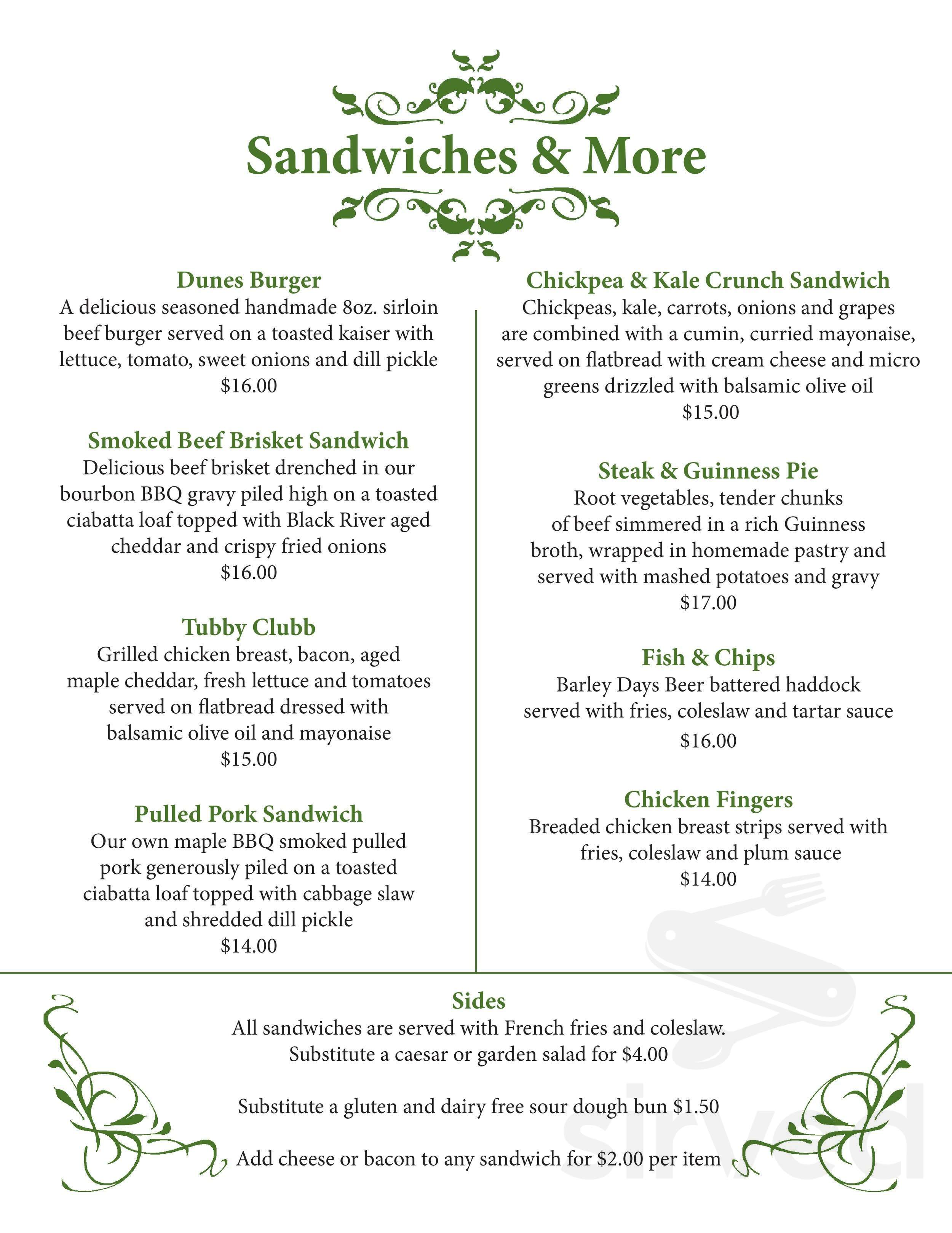 The Restaurant on the Knoll menus in Picton, Ontario, Canada