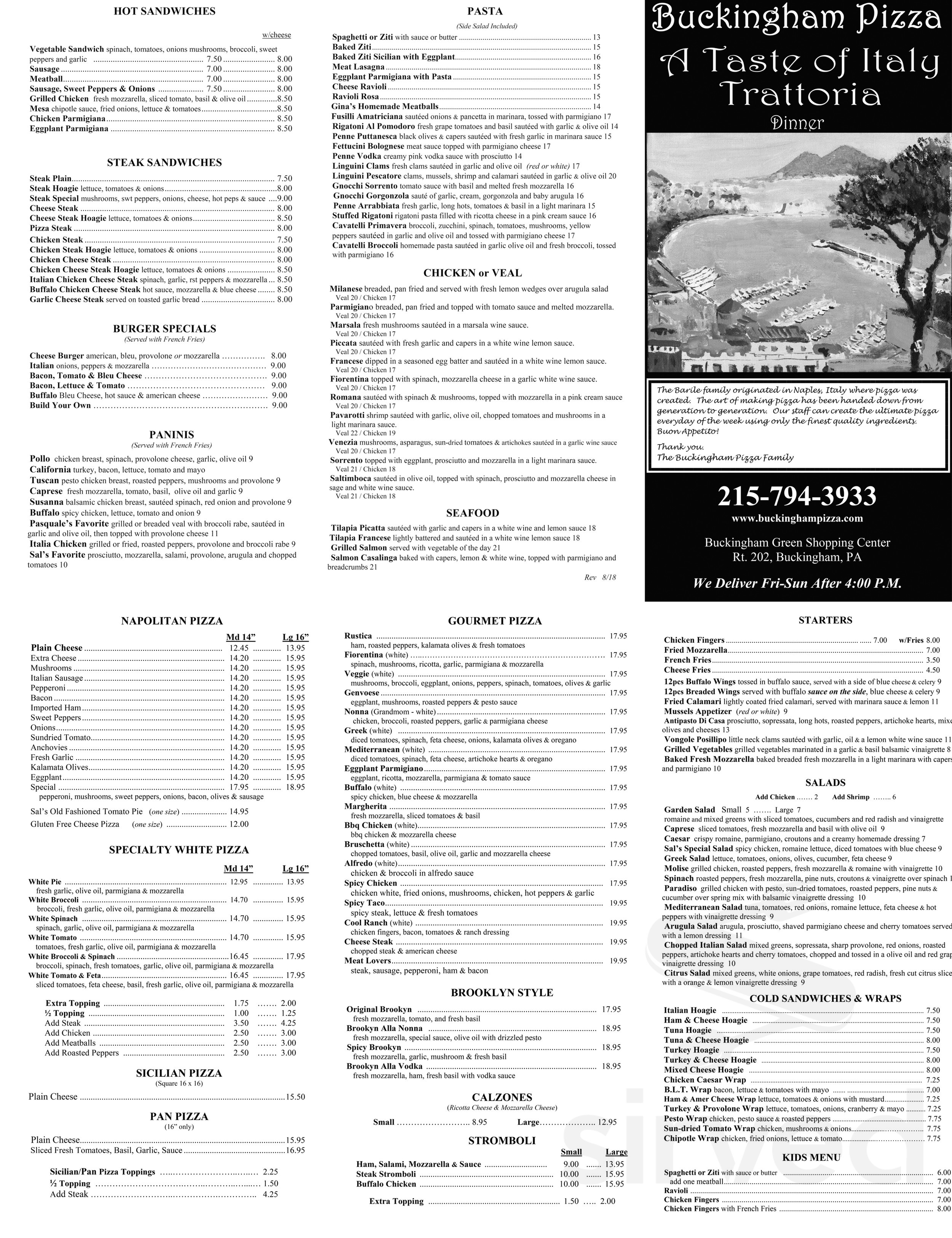 Menu - Buckingham PA's Buckingham Pizza | Sirved