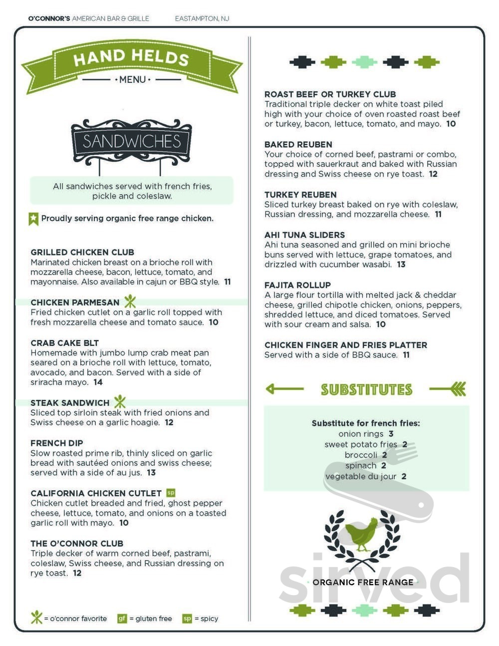 O'Connor's American Bar & Grille menu in Eastampton Township, New ...