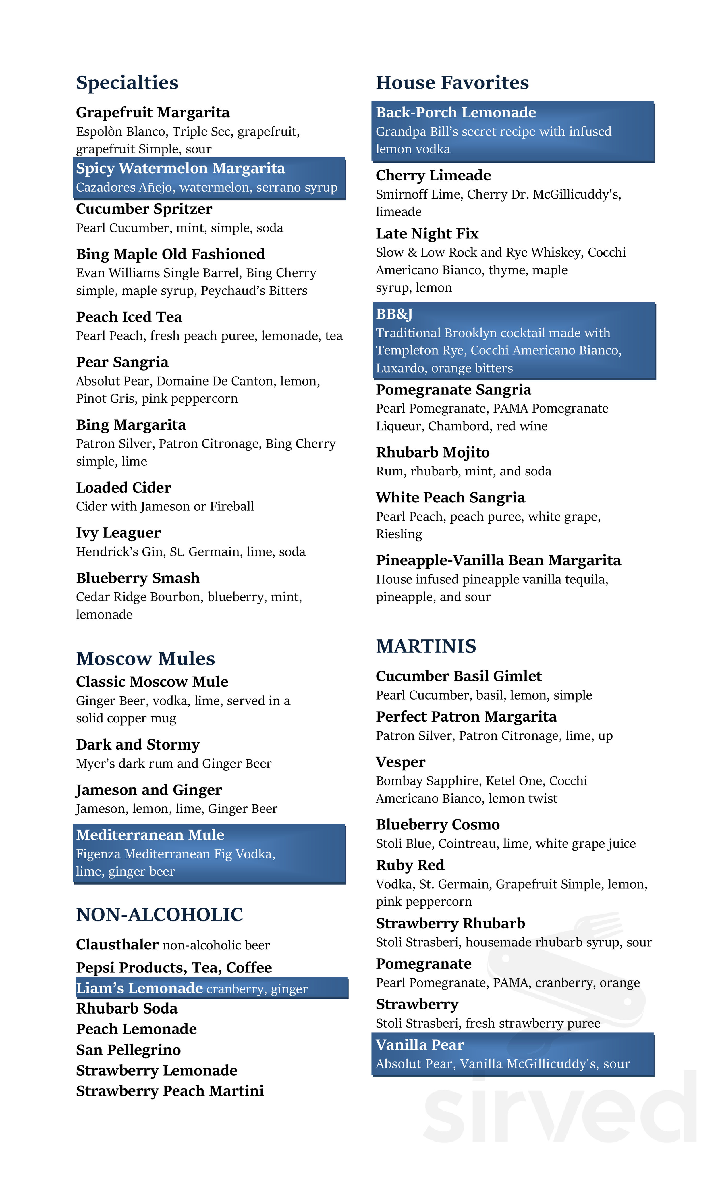 Menu for Vesta in Coralville, IA | Sirved