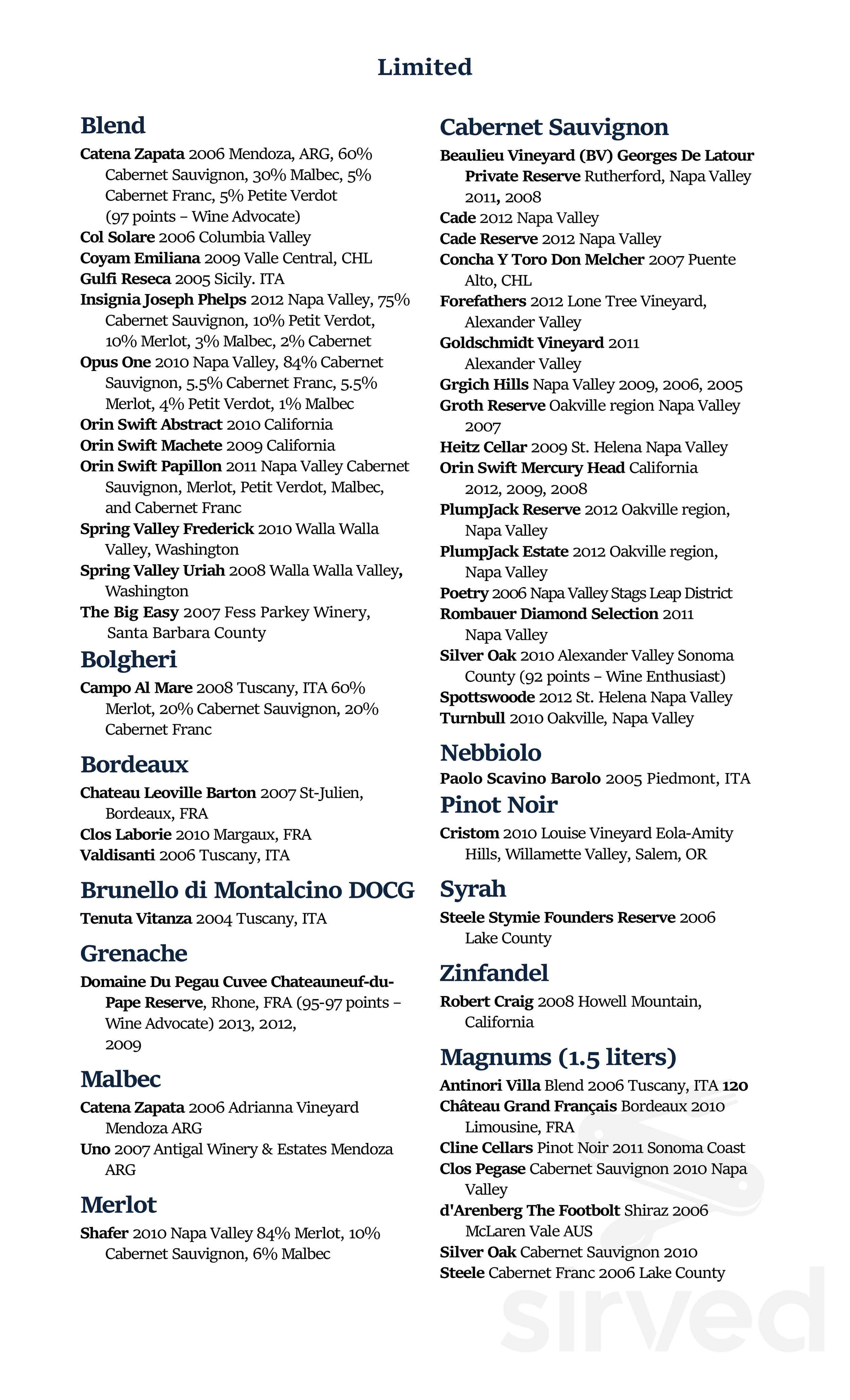 Vesta menu in Coralville, Iowa, USA