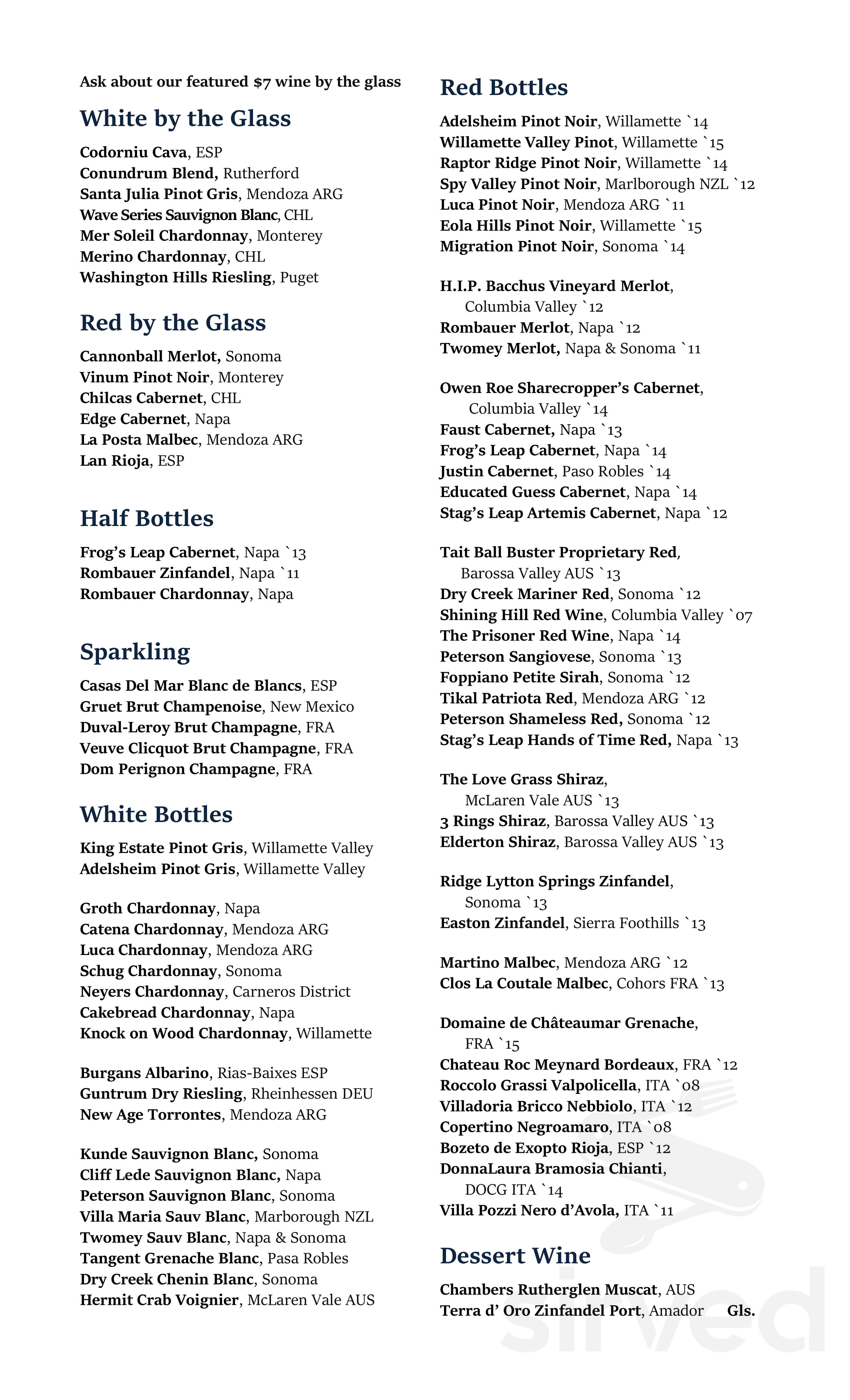 Menu for Vesta in Coralville, IA | Sirved
