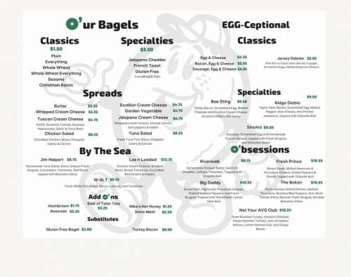 O'Bagel Bagelry & Deli menu in Stirling, New Jersey, USA