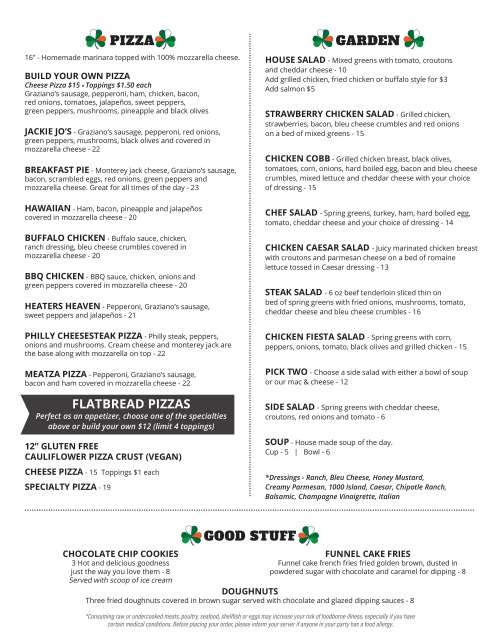 Caffrey's Sports Pub menu in Waukee, Iowa, USA