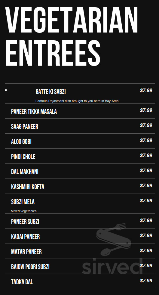 Bikaner Sweets menu in Sunnyvale, California, USA