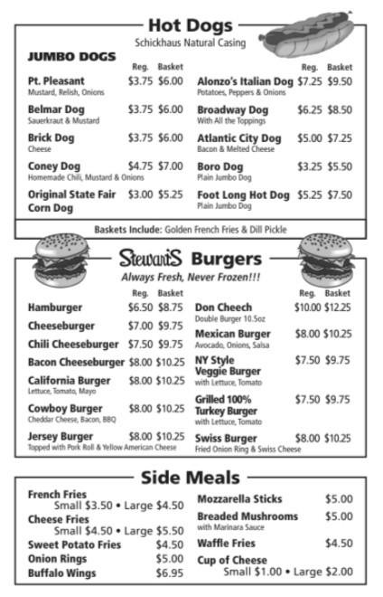 Stewart's Root Beer menu in Point Pleasant Beach, New Jersey, USA