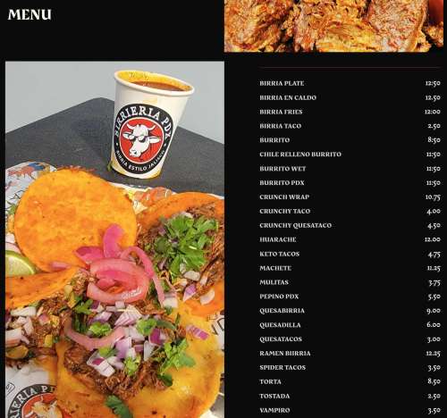 Birrieria PDX 82nd menu in Portland, Oregon, USA