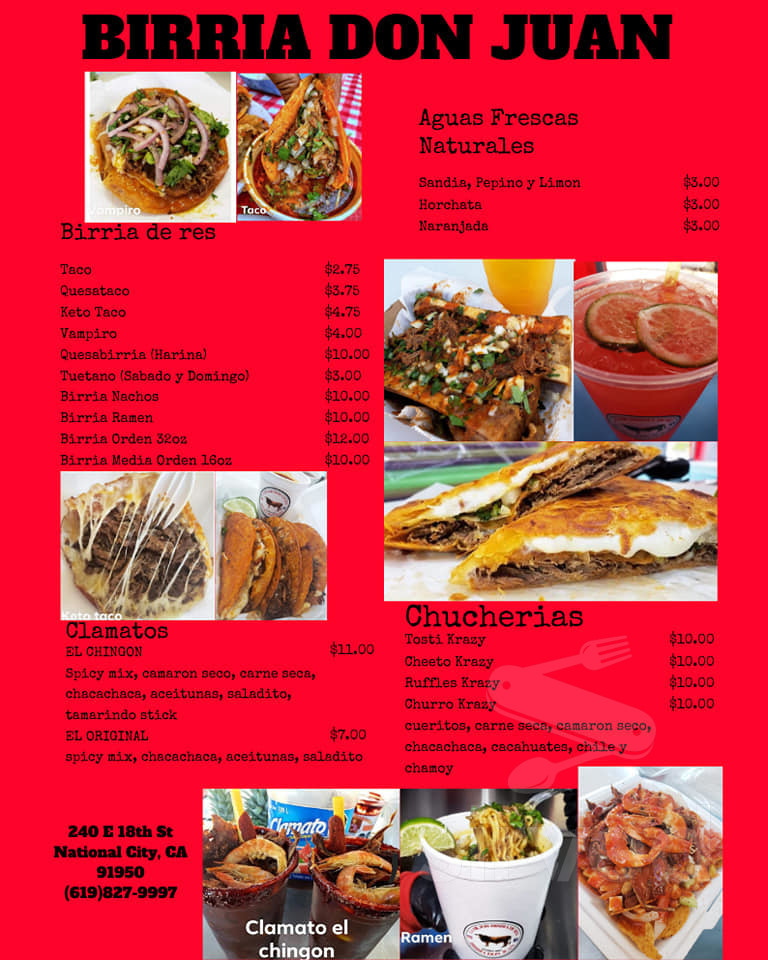 Birria Don Juan menu in Chula Vista, California, USA