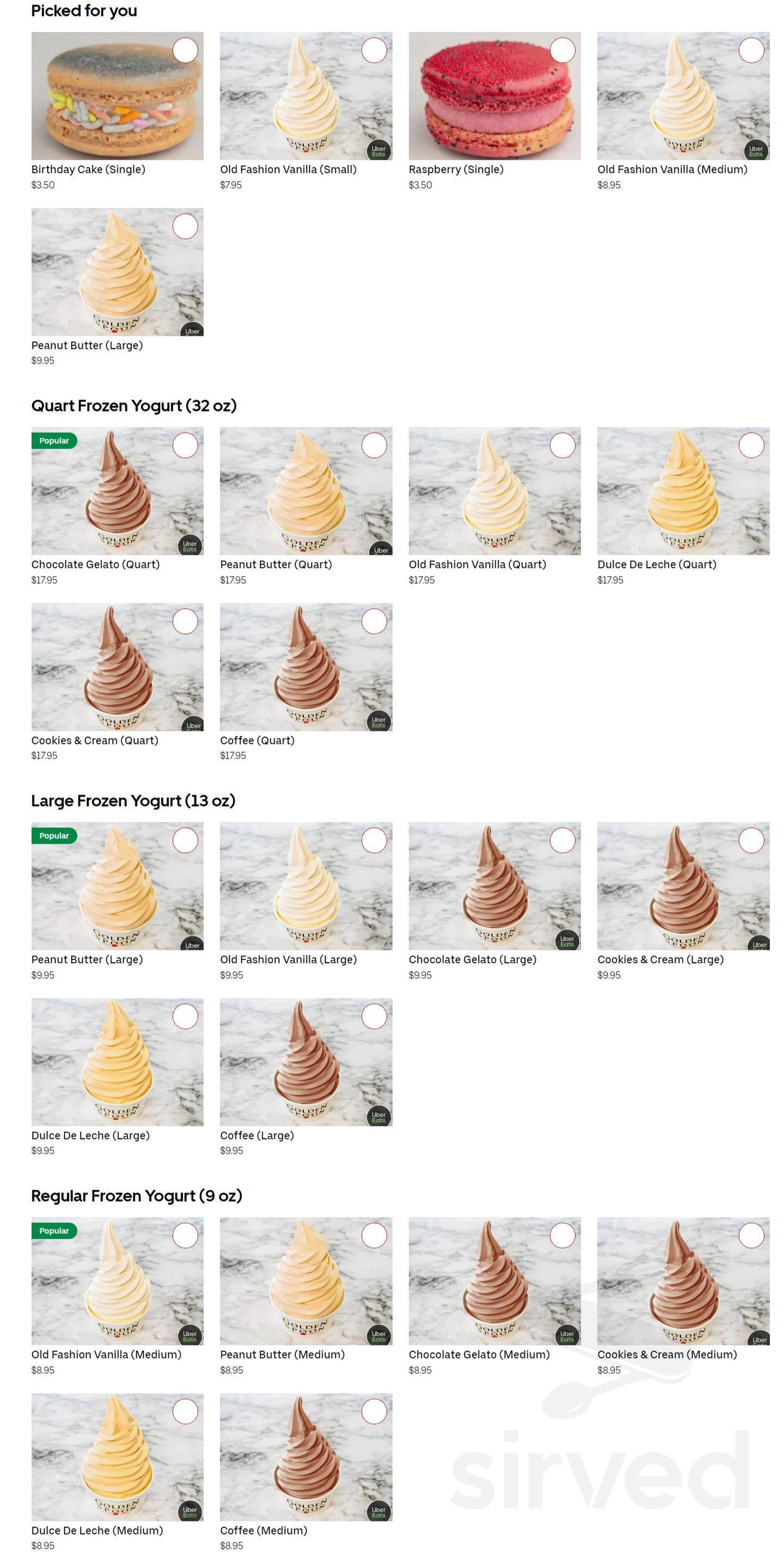 Golden Spoon menu in Corona Del Mar, California, USA