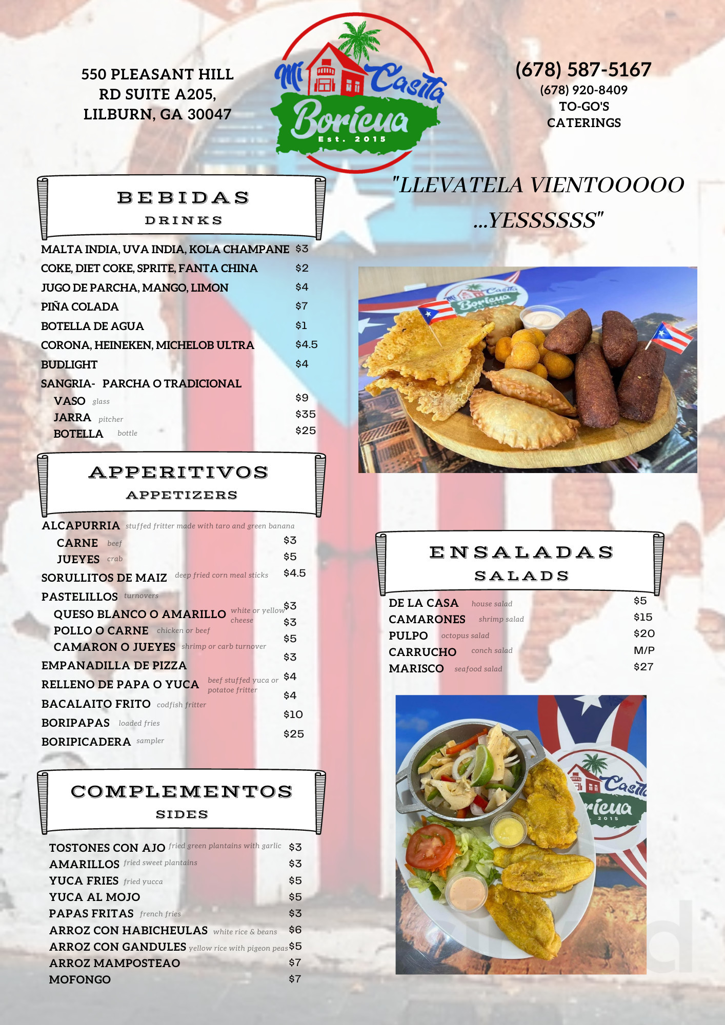 Mi Casita Boricua Restaurant menu in Lilburn, Georgia, USA