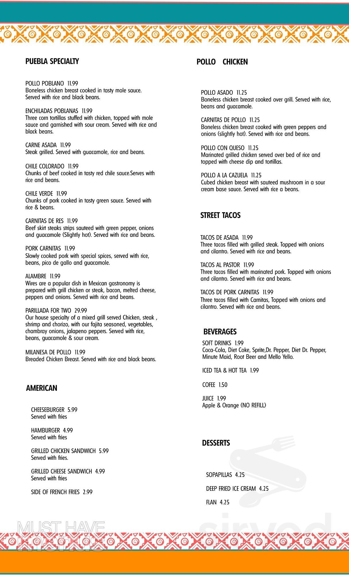 Mi Bella Puebla Family Mexican Restaurant menu in Harrisonville ...