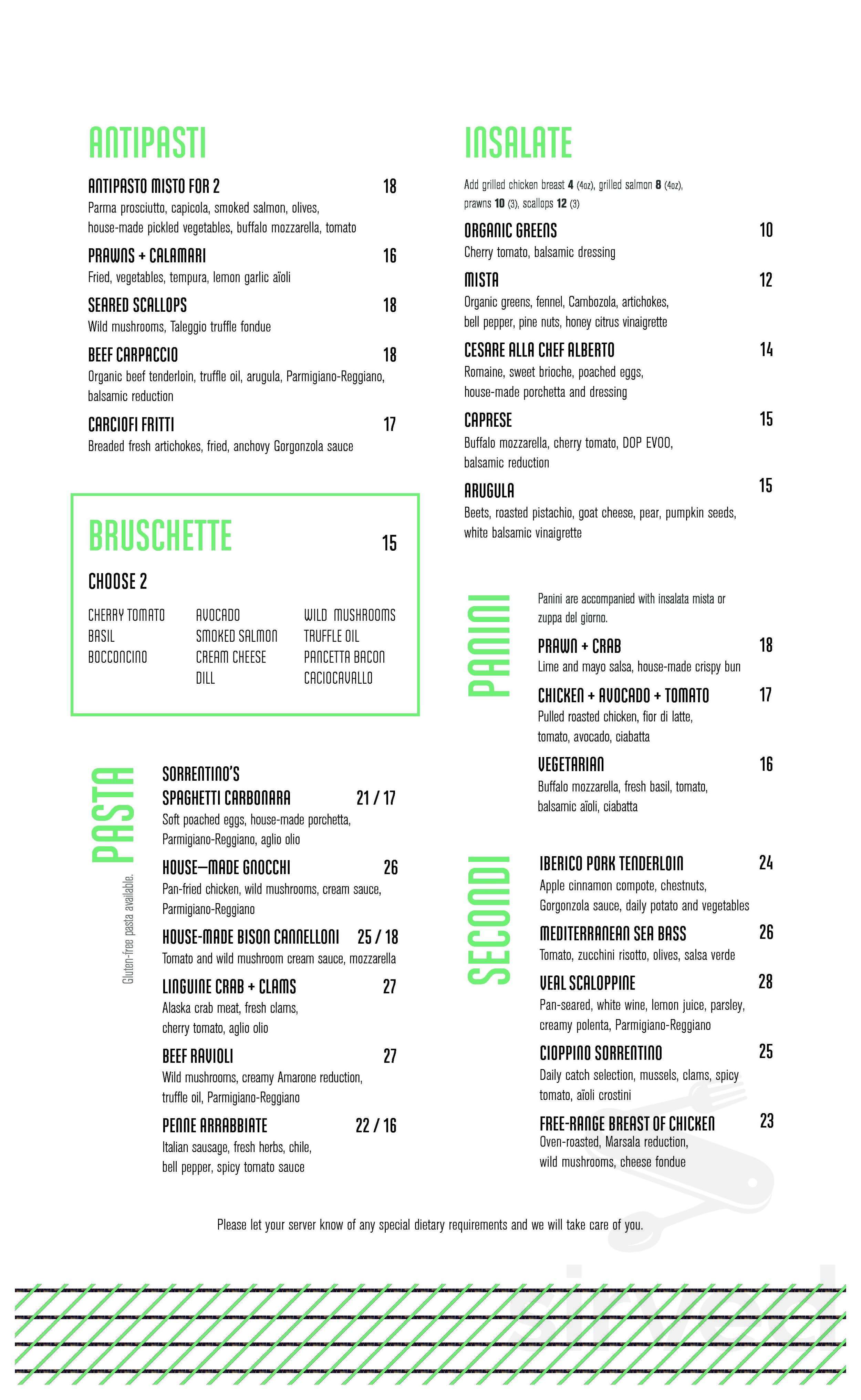 Menu - St. Albert AB's Sorrentino's St Albert | Sirved