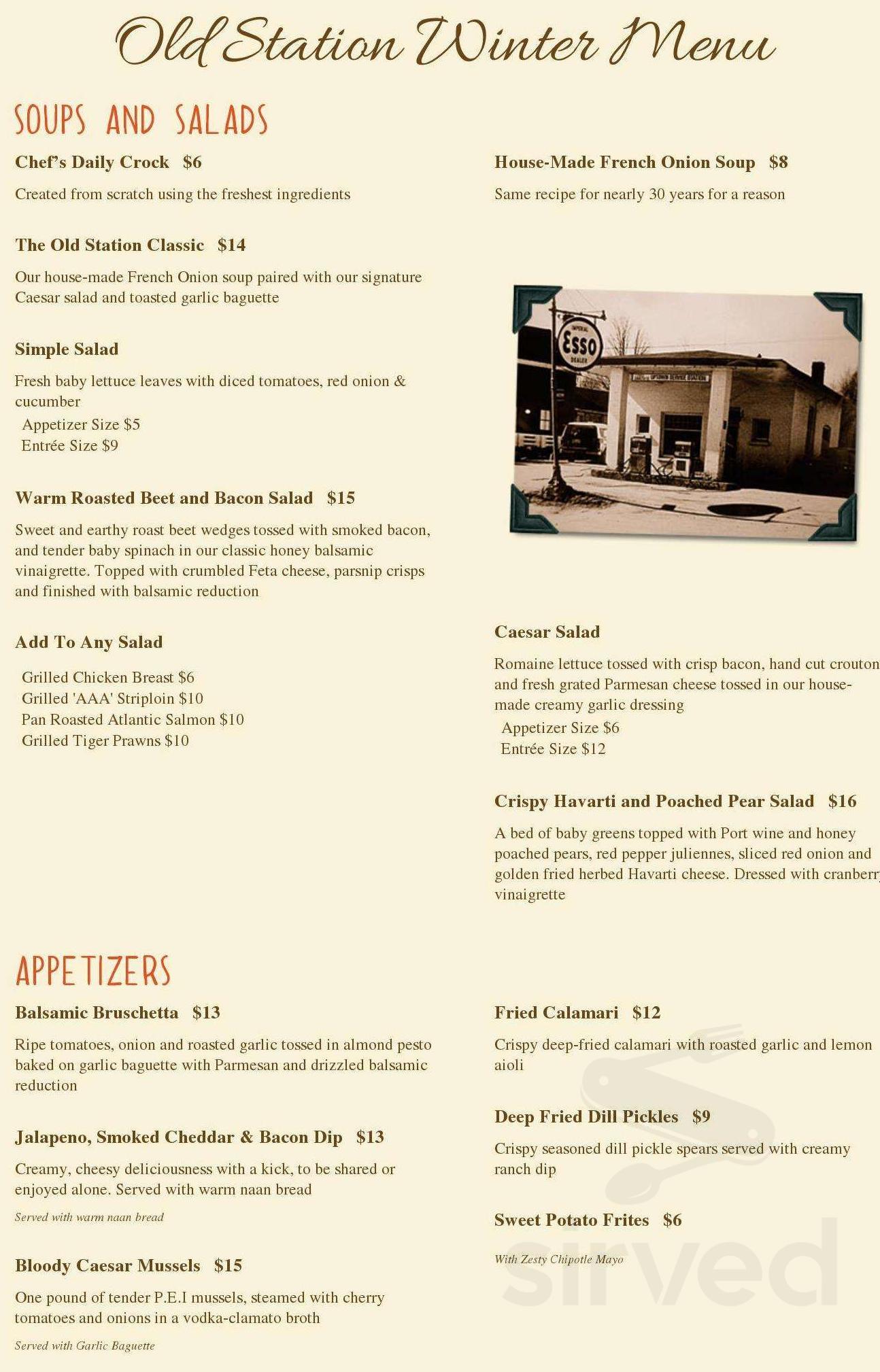 The Old Station Restaurant menu in Bracebridge, Ontario, Canada