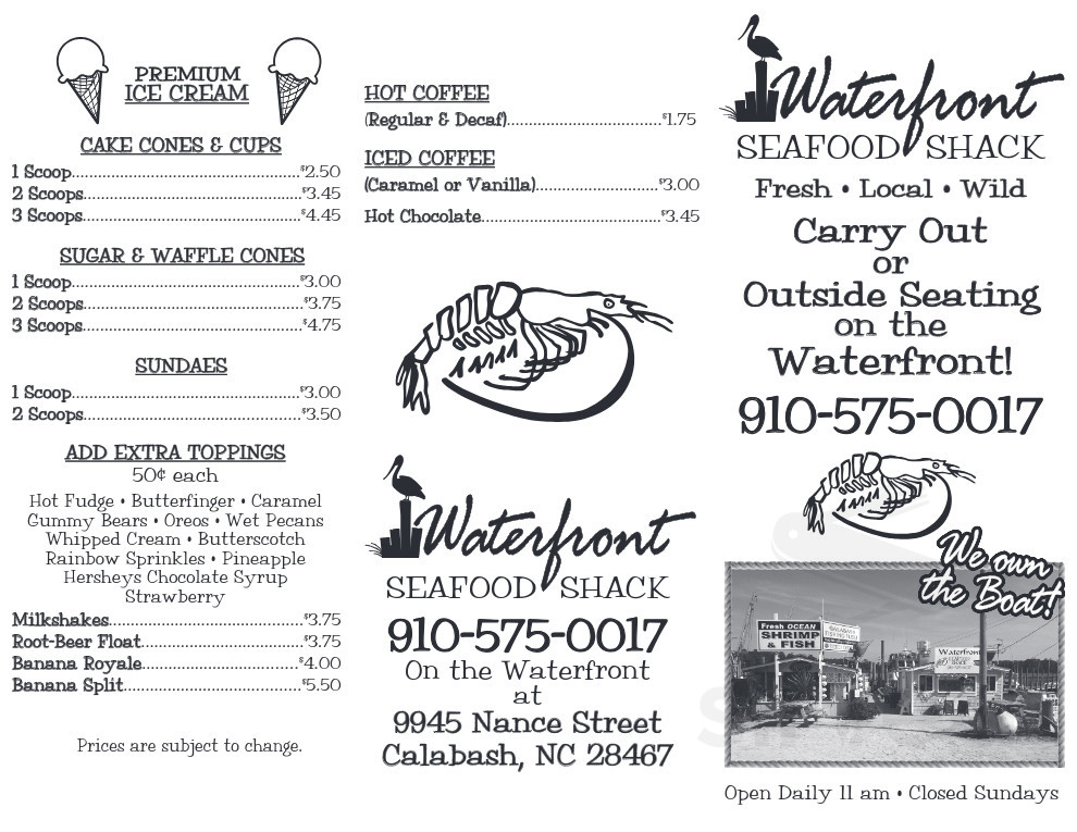 Waterfront Seafood Shack menus in Calabash, North Carolina, United States