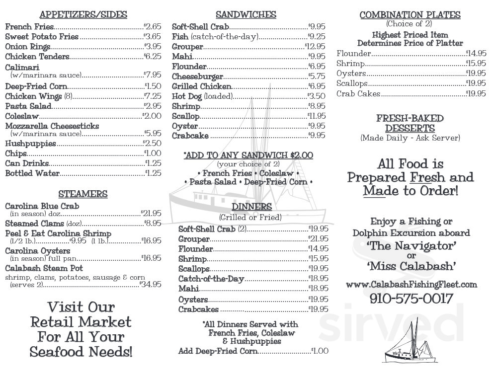 Menu for Waterfront Seafood Shack in Calabash, NC | Sirved